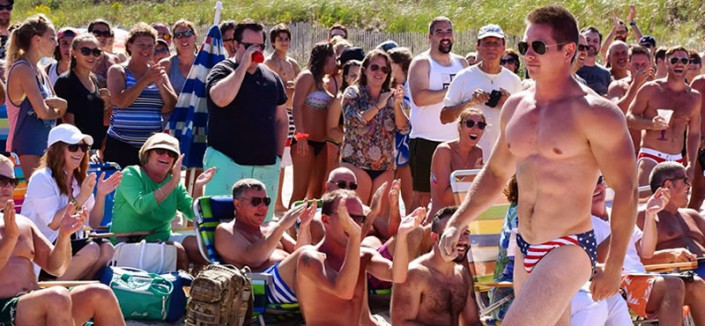 Mr Gay Ogunquit 2026 with lots of hot guys in tiny swim trunks